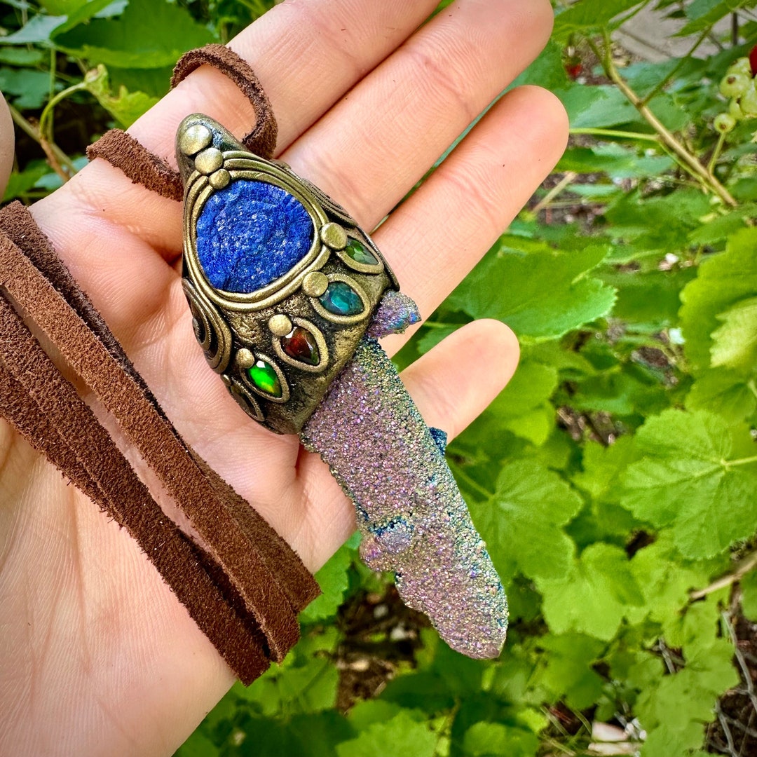 Rainbow Aura Spirit Quartz Azurite and Black Opal Pendant Necklace - Etsy