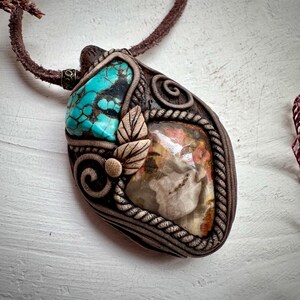Petrified Wood and Turquoise Pendant Necklace - Etsy