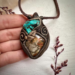Petrified Wood and Turquoise Pendant Necklace - Etsy