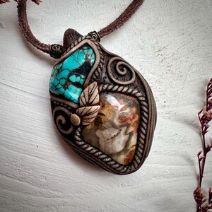 Petrified Wood and Turquoise Pendant Necklace - Etsy