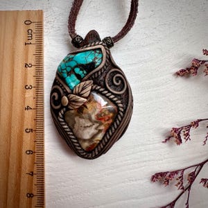 Petrified Wood and Turquoise Pendant Necklace - Etsy
