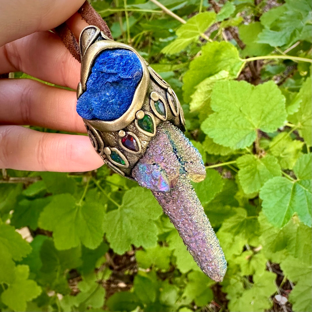 Rainbow Aura Spirit Quartz Azurite and Black Opal Pendant Necklace - Etsy
