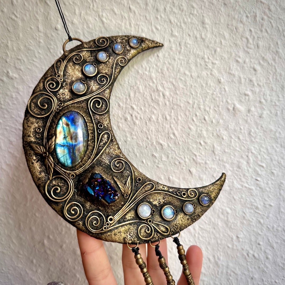 Crystal Moon Wall Hanging, Crescent Moon Wall Art, Celestial Home Decor ...