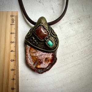 Petrified Wood Sunstone and Tibetan Turquoise Pendant Necklace - Etsy