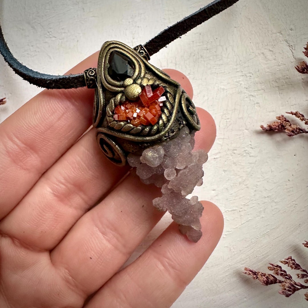 Grape Chalcedony Vanadinite and Smoky Quartz Pendant Necklace - Etsy