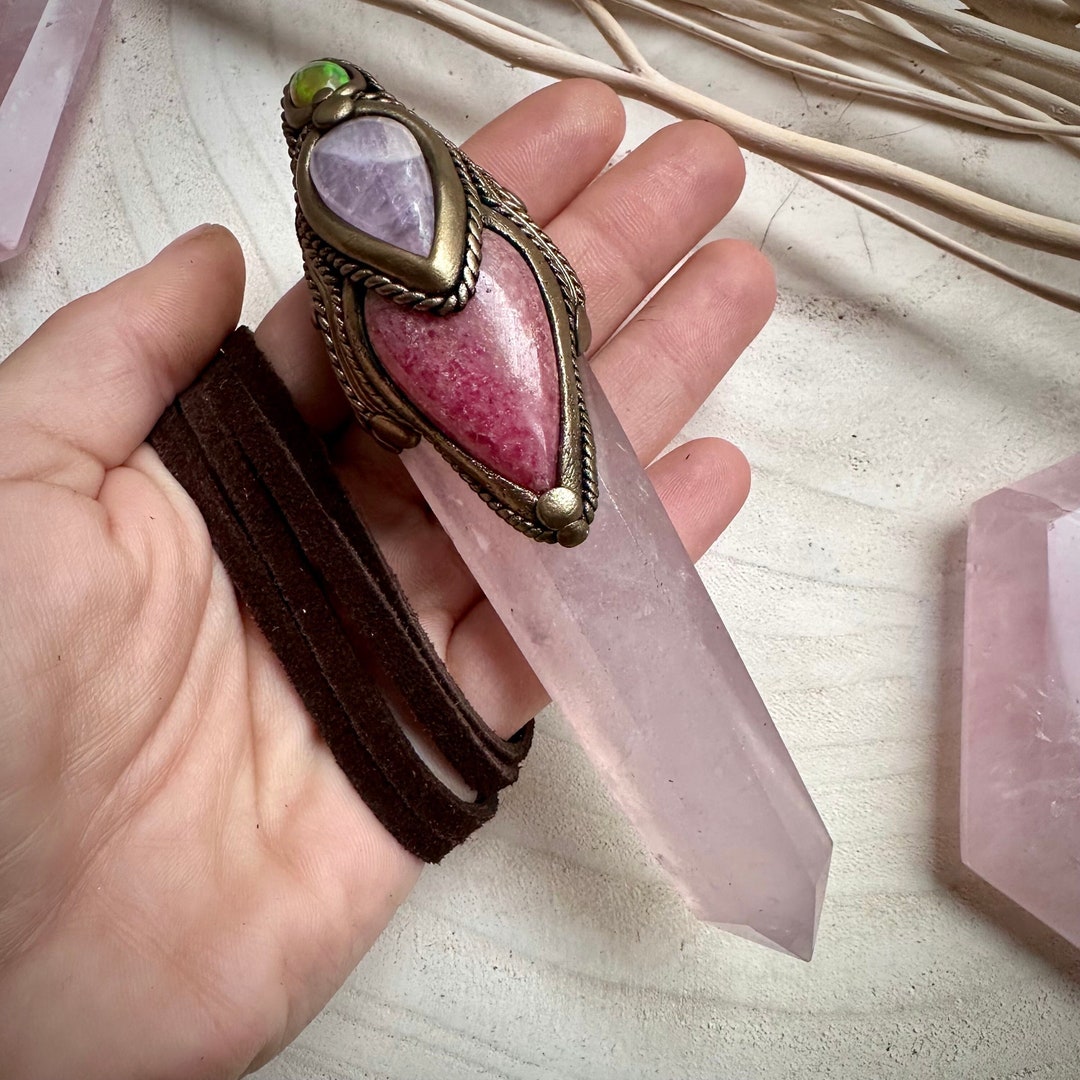 Rose Quartz With Rhodonite Kunzite and Opal Wand / Necklace - Etsy