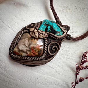 Petrified Wood and Turquoise Pendant Necklace - Etsy
