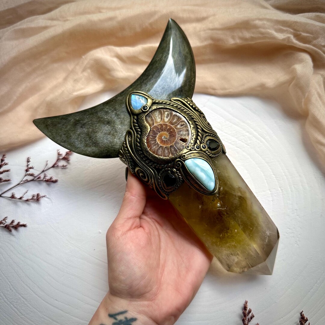 Large Citrine Point With Gold Sheen Obsidian Moon Ammonite Smoky Quartz Larimar Blue Sapphire ...