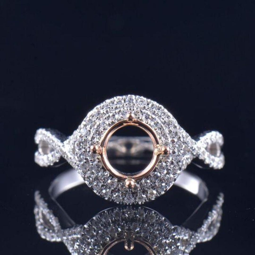 This Double Halo Lady Twist Ring Setting Can Fit a 7x7mm Round Cut ...