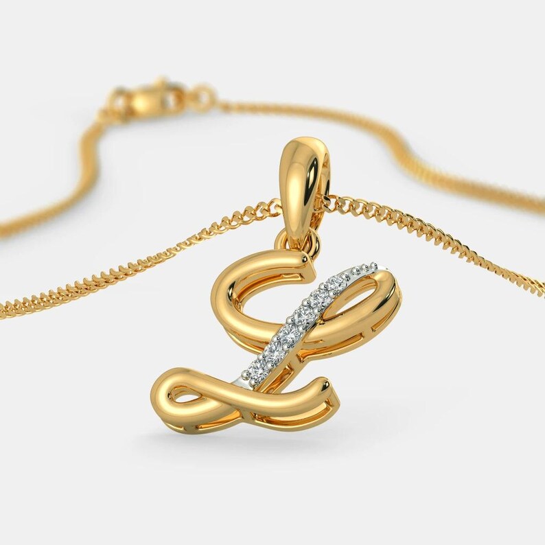 925 Sterling Silver the Liham "l" Letter Pendant, Zircon Studded L ...