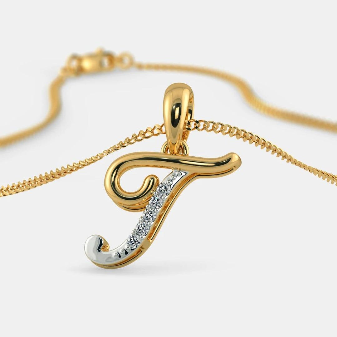 925 Sterling Silver the Liham "t" Letter Pendant, Zircon Stone Studded ...