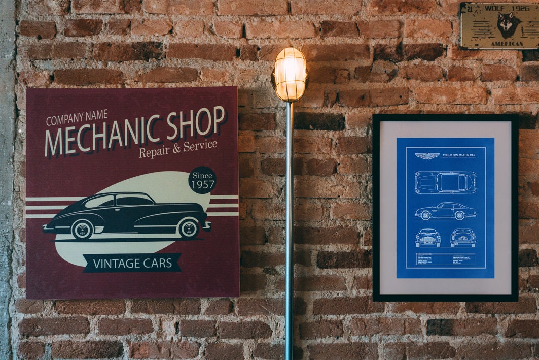 1963 ASTON MARTIN DB5 007 James Bond MI6 Technical Drawing Cyanotype ...