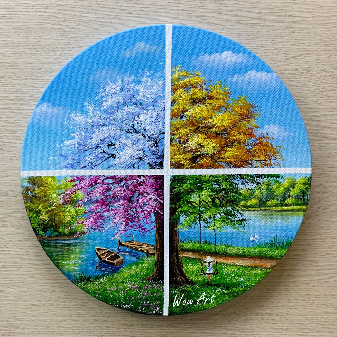 Daily Challenge #305 / Acrylic / How to Paint A Four Seasons Tree - Etsy