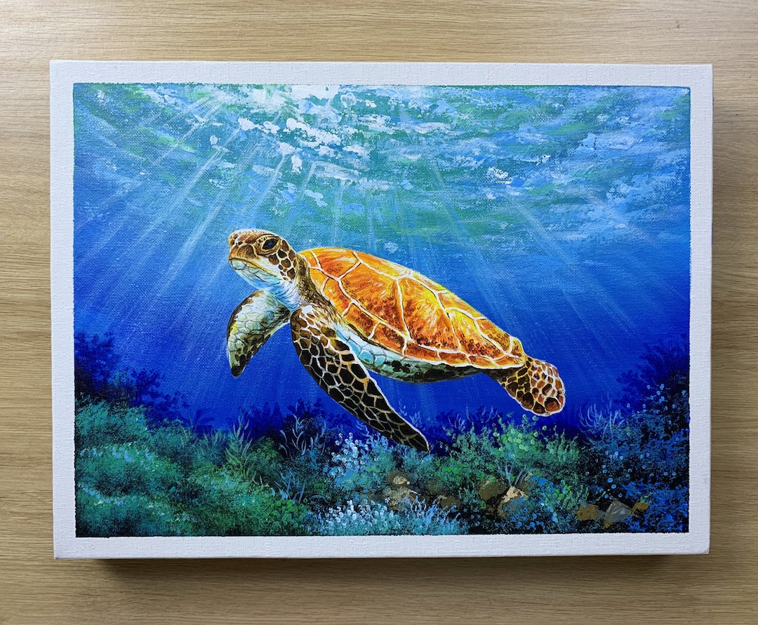 Daily Challenge #119 / Acrylic / Sea Turtle Underwater Painting - Etsy