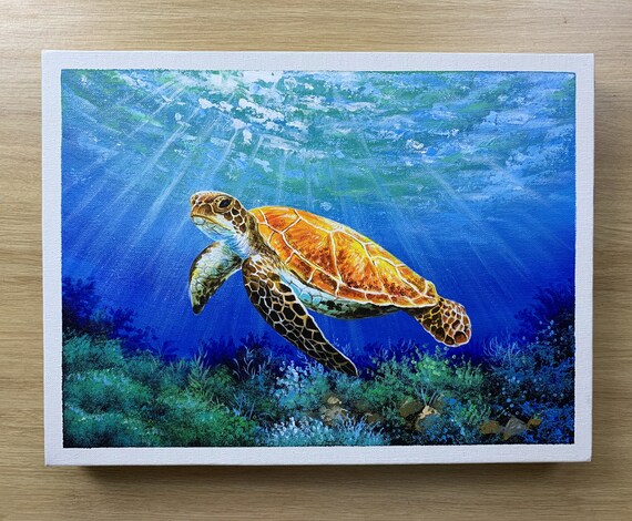 Daily Challenge 119 / Acrylic / Sea Turtle Underwater - Etsy