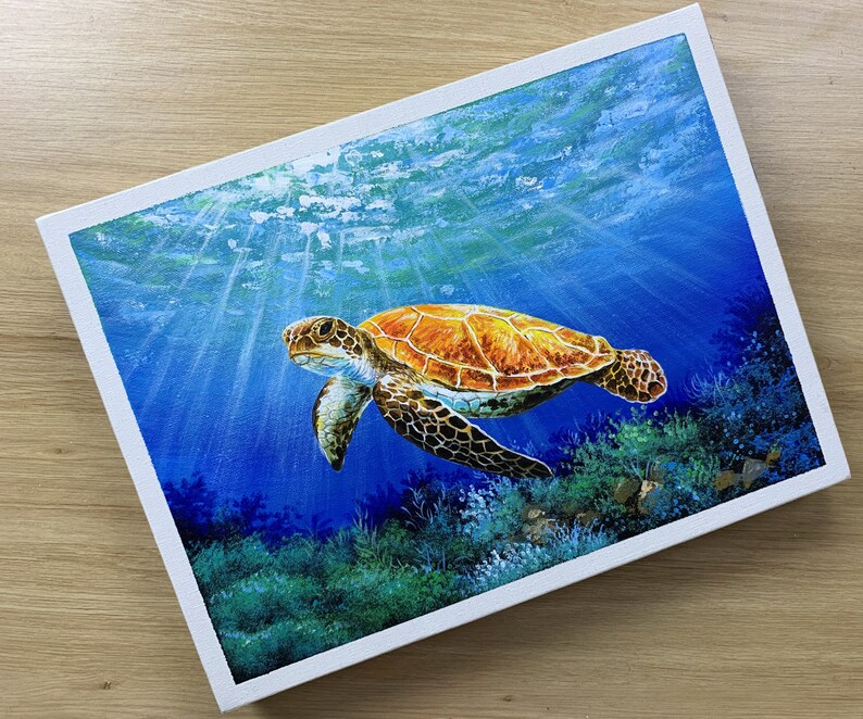 Daily Challenge 119 / Acrylic / Sea Turtle Underwater - Etsy