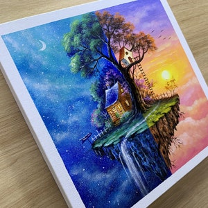 Daily Challenge #243 / Acrylic / Day and Night Floating Island Painting ...