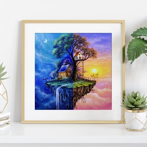 Daily Challenge #243 / Acrylic / Day and Night Floating Island Painting ...