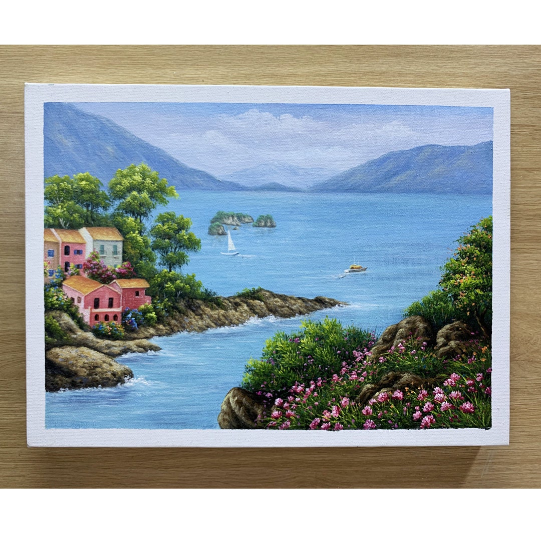 Daily Art #026 / Acrylic Mediterranean Landscape Artwork Seascape - Etsy