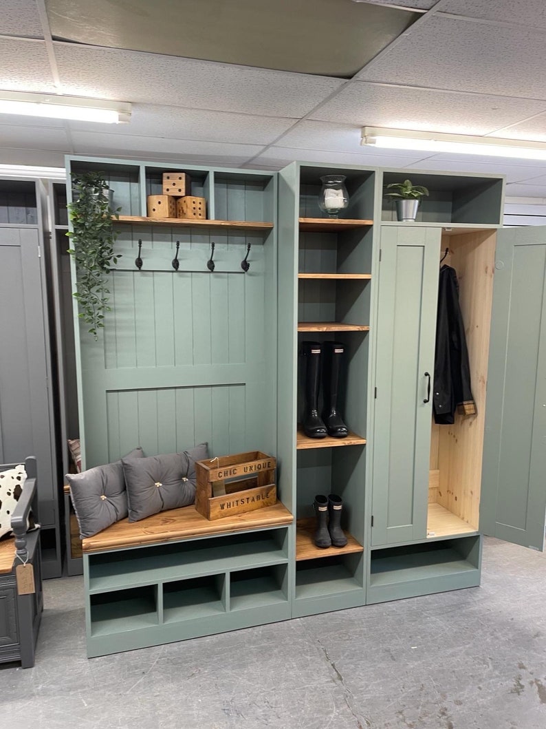 Boot Room Furniture Painted in Sage Colour Handmade Sustainable Mud ...