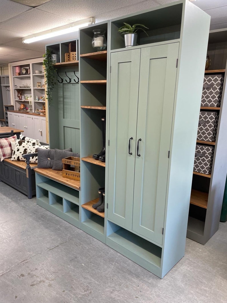 Boot Room Furniture Painted in Sage Colour Handmade Sustainable Mud ...