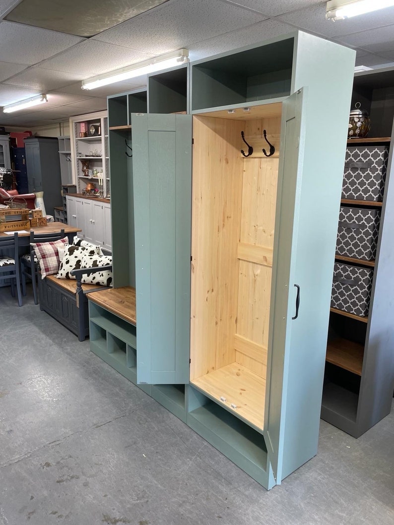 Boot Room Furniture Painted in Sage Colour Handmade Sustainable Mud ...