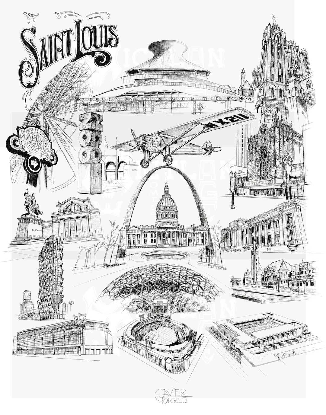 Saint Louis Architecture - Hand Drawing Print - Etsy