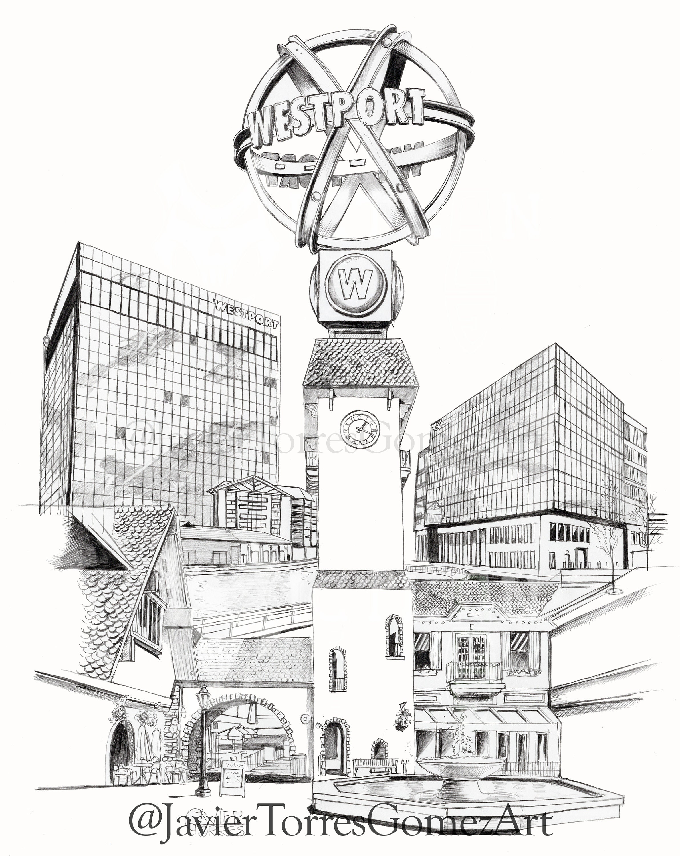 Westport Plaza - Print of Original Hand Drawing - Etsy