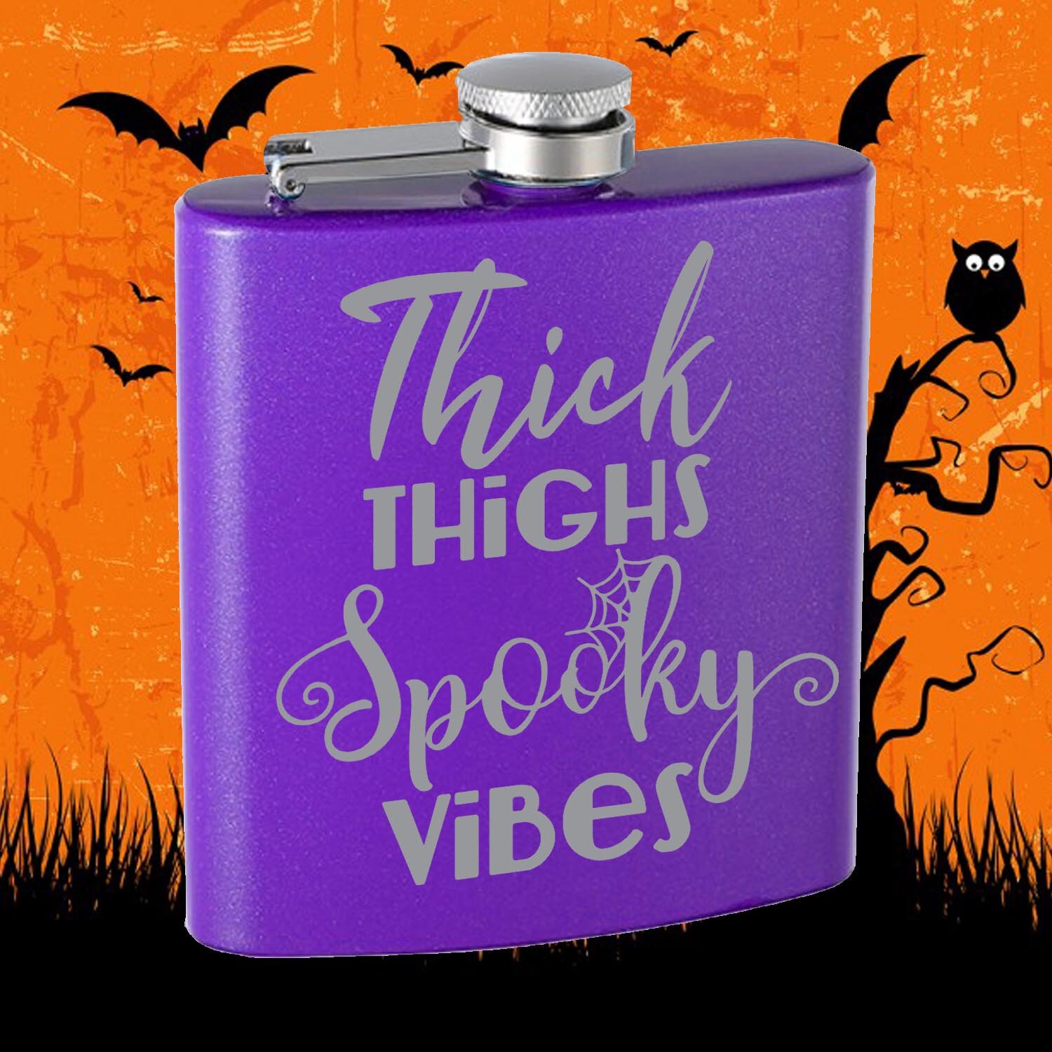 Colored Laser Engraved 6oz Halloween Poison Liquor Flask Spooky Creepy ...
