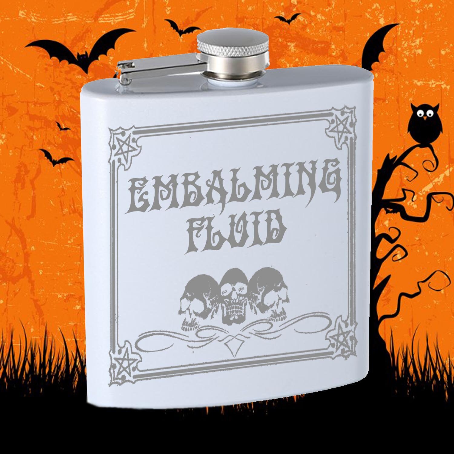 Colored Laser Engraved 6oz Halloween Poison Liquor Flask Spooky Creepy ...