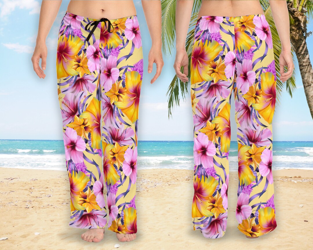 Beach Pants, Floral Pajama Pants, Wide Leg Pants, 6 Sizes for Women ...