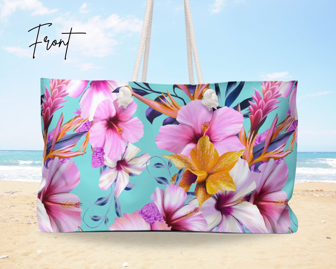 Weekender Beach Tote, Beach Tote Tropical Flowers, Beach Bag Floral ...