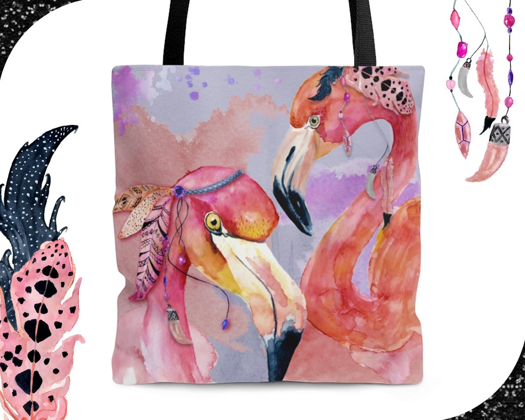 Pink Flamingos – Tote Bag | Boho Inspired Flamingos | Flamingo Artwork ...
