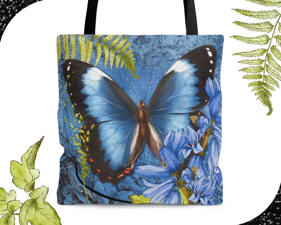 Blue Creation – Tote Bag | Boho Inspired Butterfly With Florals | Blue ...