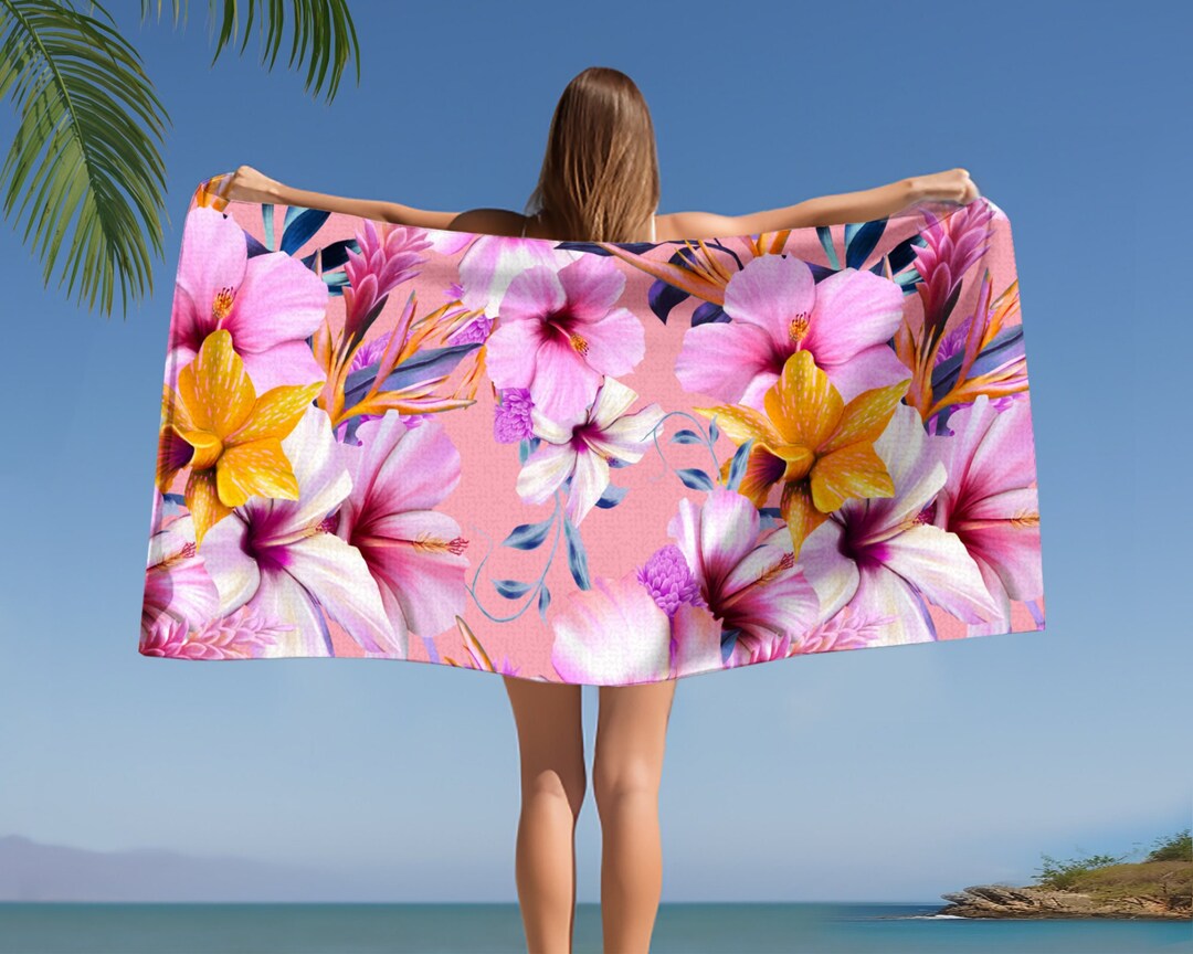 Elegant Beach Towel With Tropical Flowers - Luxuriously Soft, Perfect ...