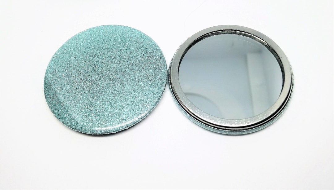 Compact Pocket Mirror in Sky Blue Glitter , 58mm Travel Handheld Clutch ...