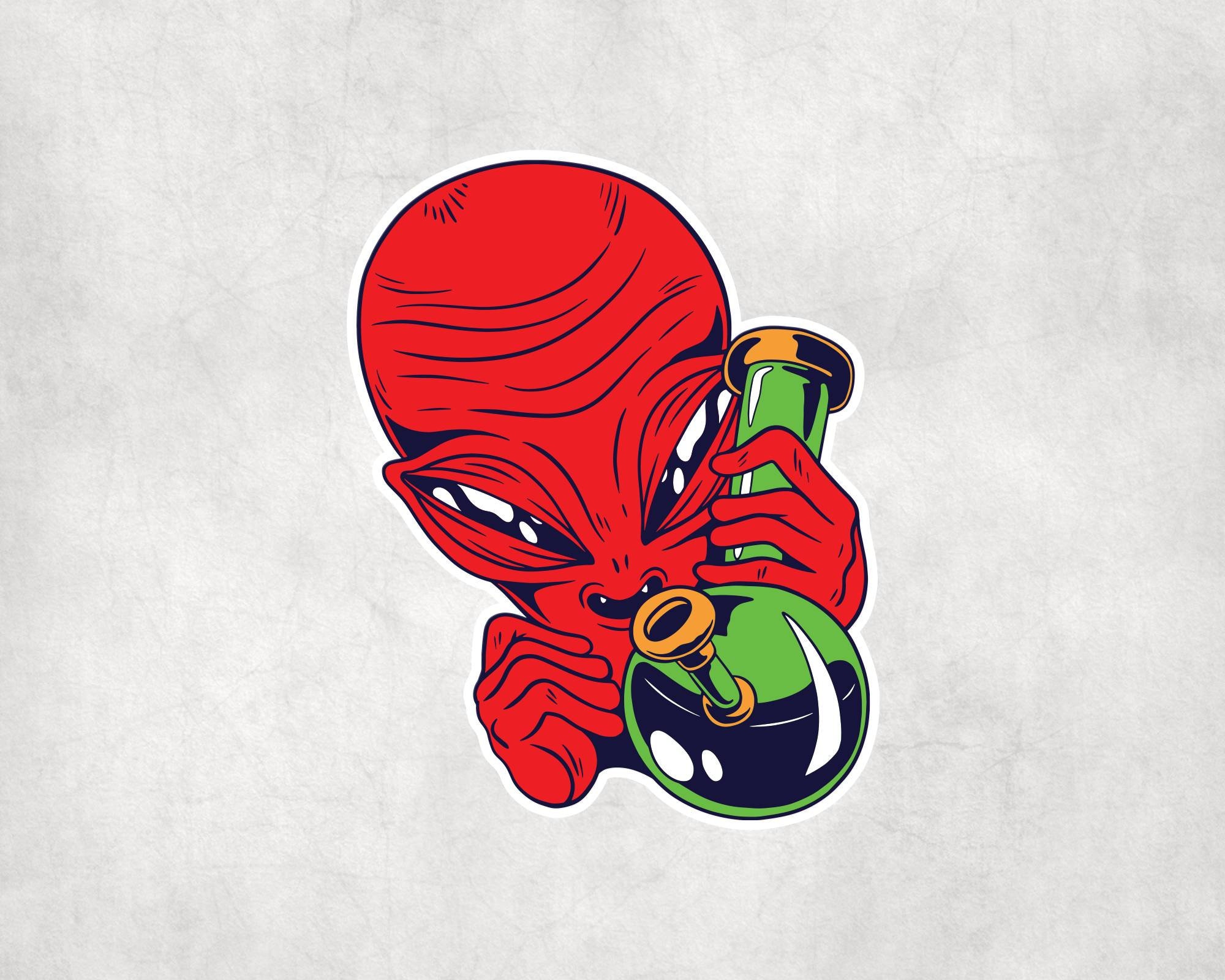 Red Stoner Alien Smoking Bong Weed Ganja Vinyl Sticker | Etsy