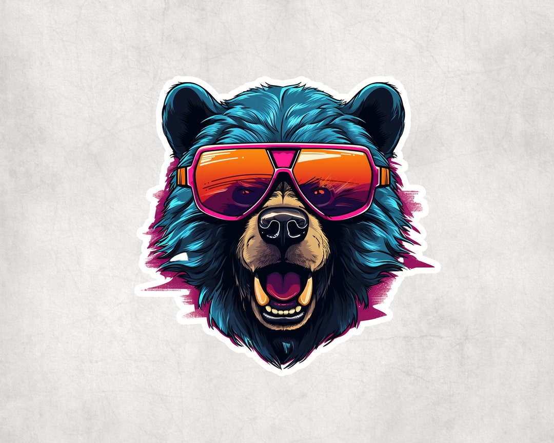 Neon Cool Bear Head Animal Laptop Vinyl Sticker - Etsy
