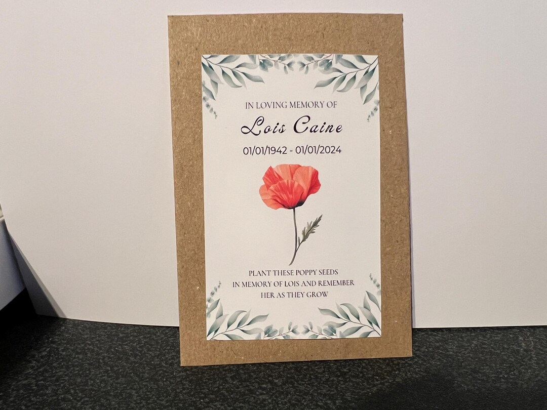 Funeral Memorial Remembrance Favors Poppy Poppies Seed Packet Envelopes ...