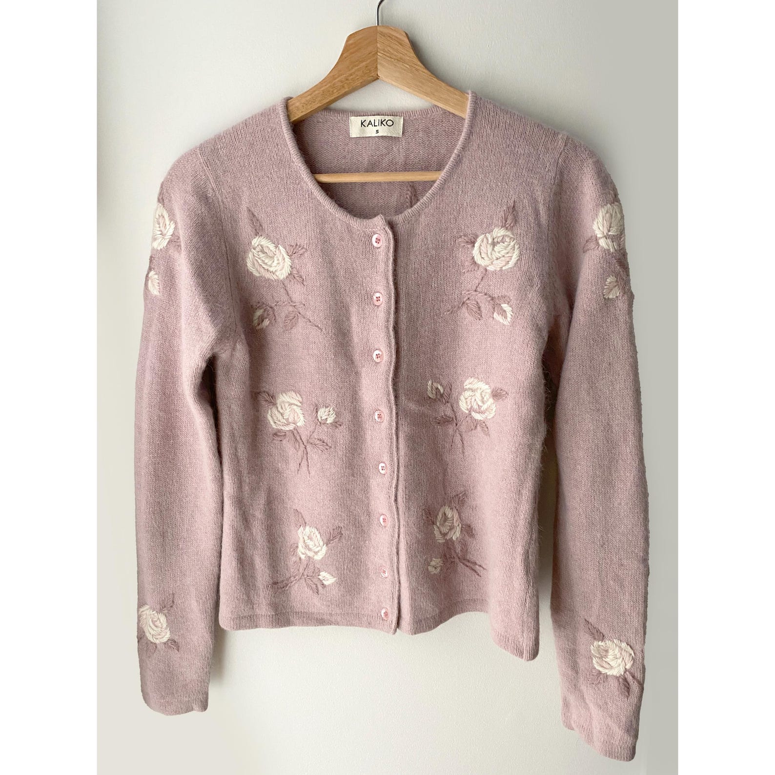 S/M, Wool/angora/mohair Cardigan, Rose Embroidery Cardigan, Floral ...