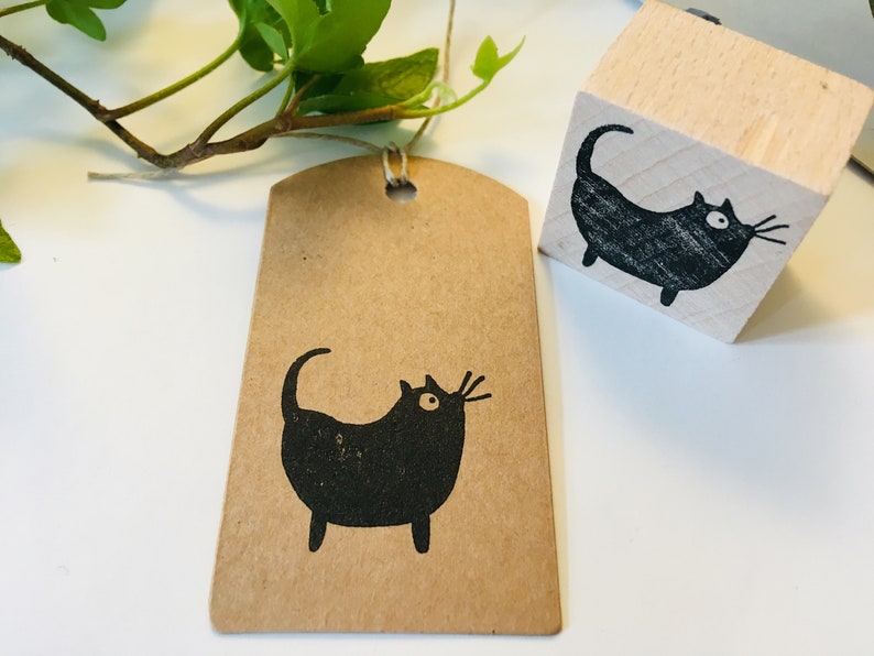 Rubber Stamp Black Cat Wooden Mounted Paper Craft Gift Self-made Design ...