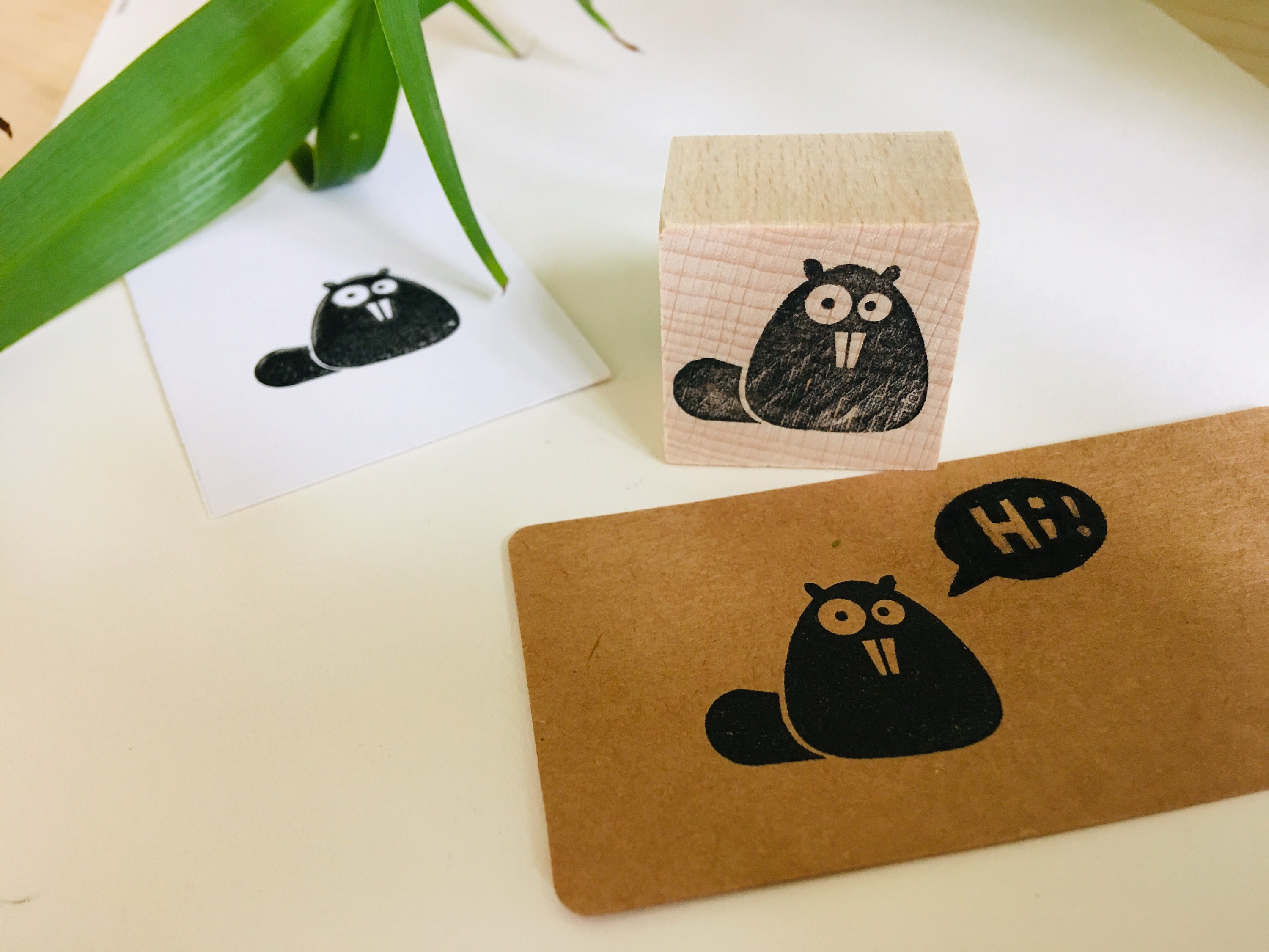 Rubber stamp beaver wooden mounted paper craft gift animal zoo self ...
