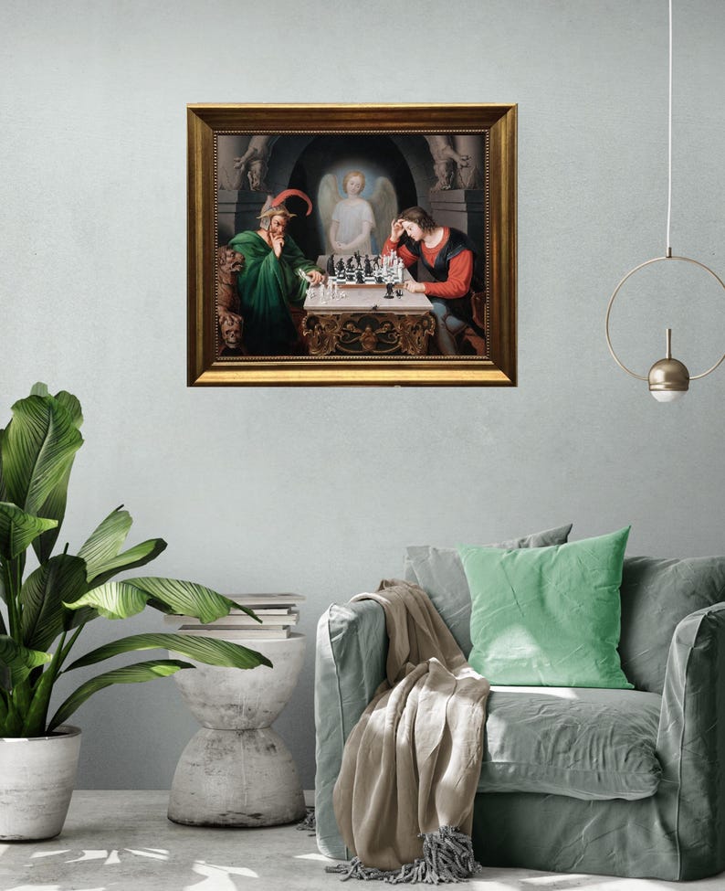 Checkmate Painting by Moritz Retzsch (1831), Canvas Print With Brush ...