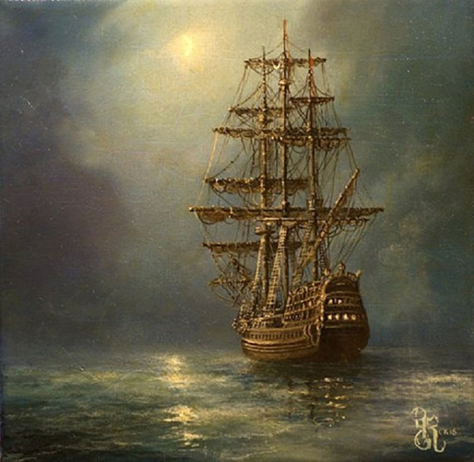 SHIP AT NIGHT, Giclée Canvas Premium Print, Sailing Ship Art, Seascape ...