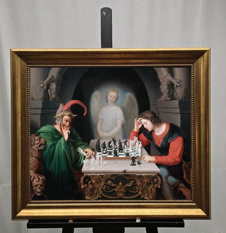 Checkmate Painting by Moritz Retzsch (1831), Canvas Print With Brush ...