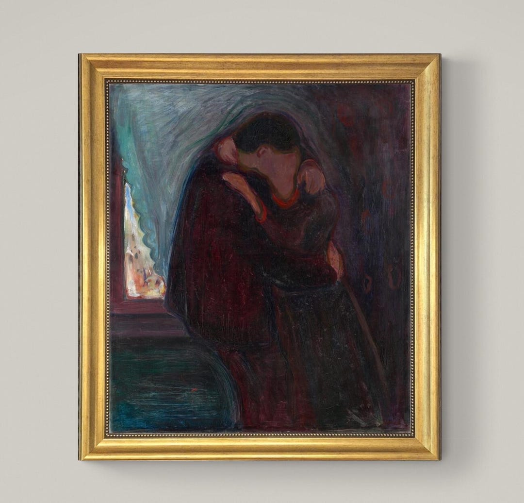 The Kiss - Edvard Munch Canvas Print With Golden Vintage Frame - Etsy