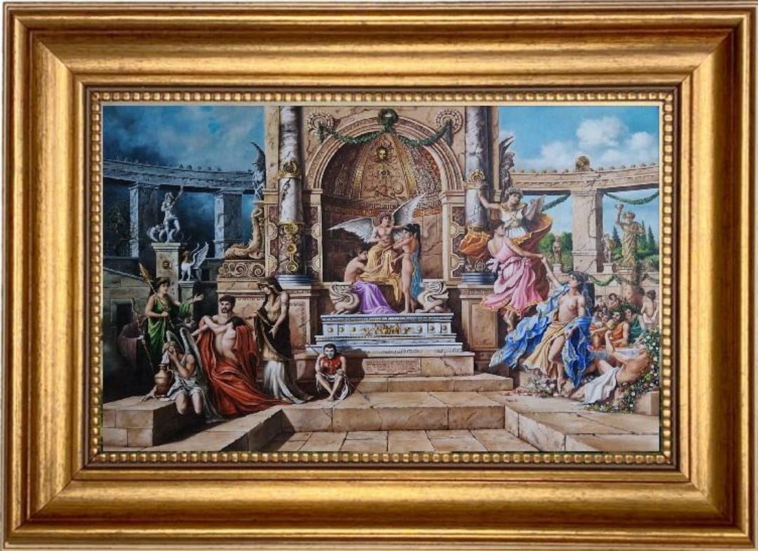 Greek Gods Oil Painting Print on Canvas in Antiqued Gold Frame, Ancient ...