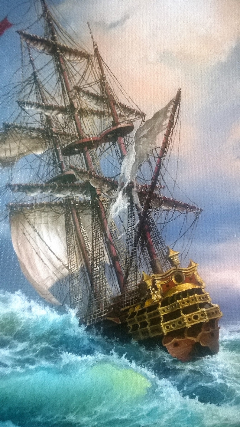 Tall Ship Giclée Canvas Print, After Storm Seascape, Golden Vintage ...
