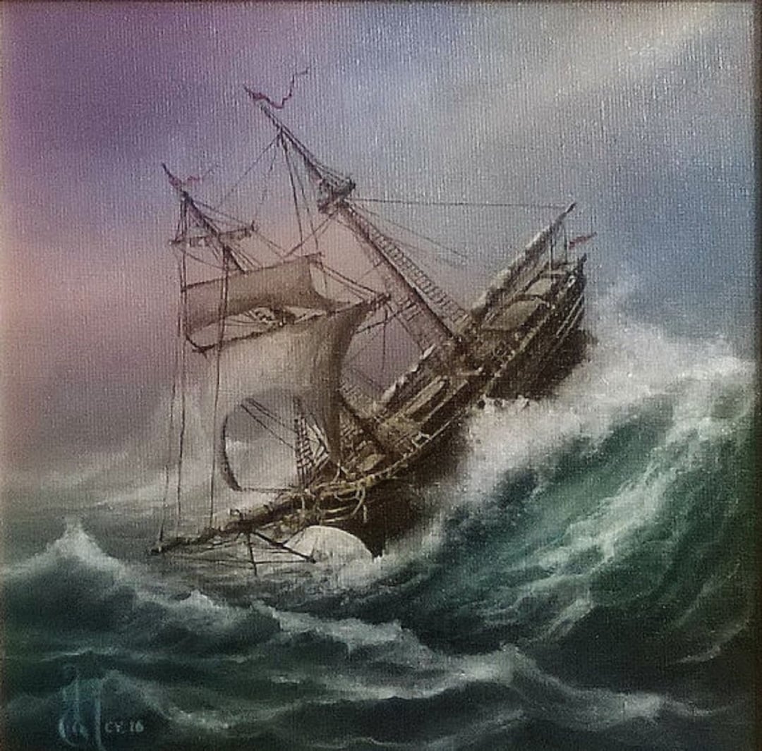 SHIP at ROUGH SEA Fine Art Print From Original Oil Painting, Ship ...