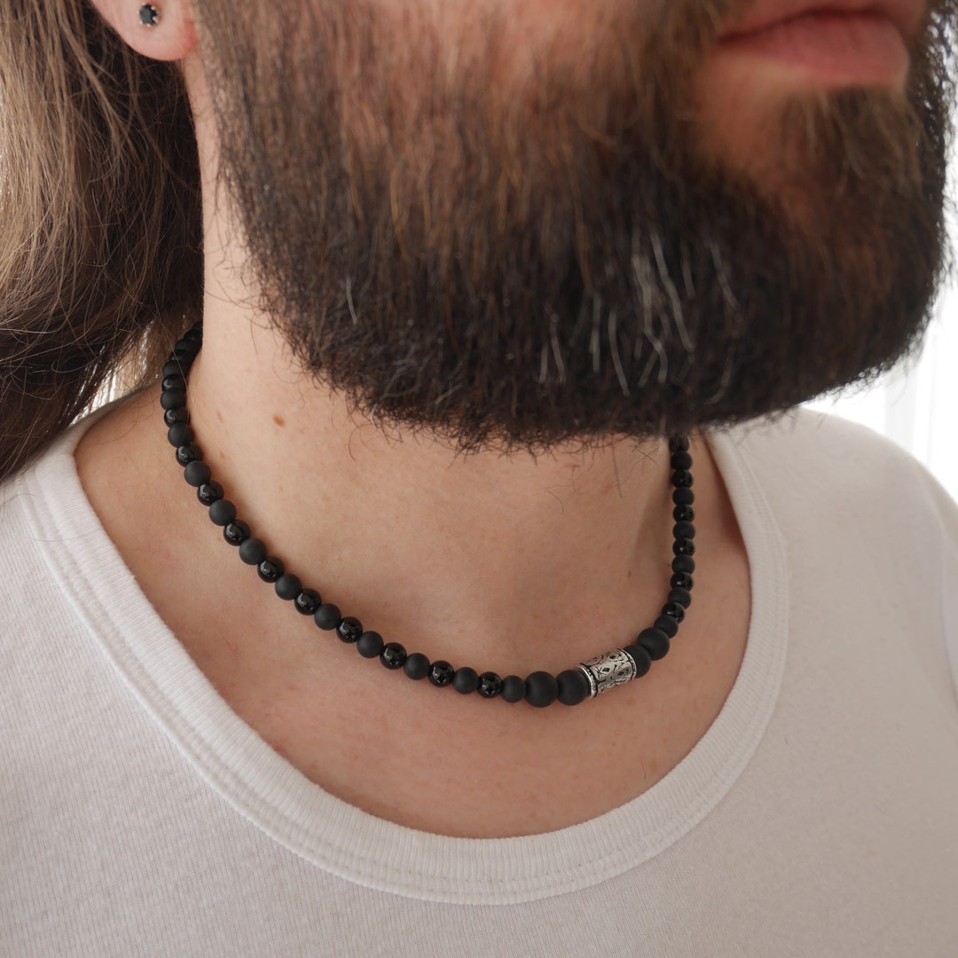 Collier perles Onyx noire pour homme pierres naturelles - Etsy France